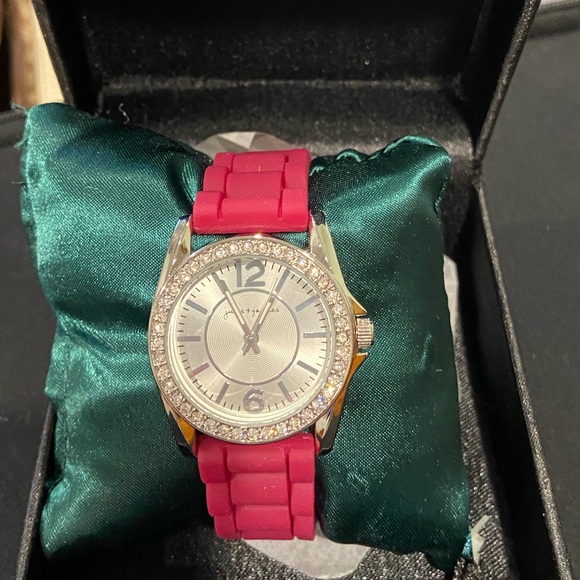 Accessories | Jules James Pink Band Rhinestone Ladies Watch | Poshmark